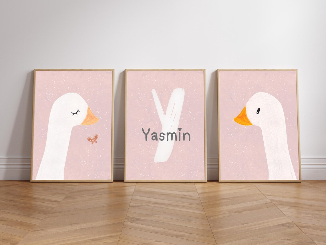 Personalized Girl Name Poster Triptych, Pastel Color Silly Goose ...