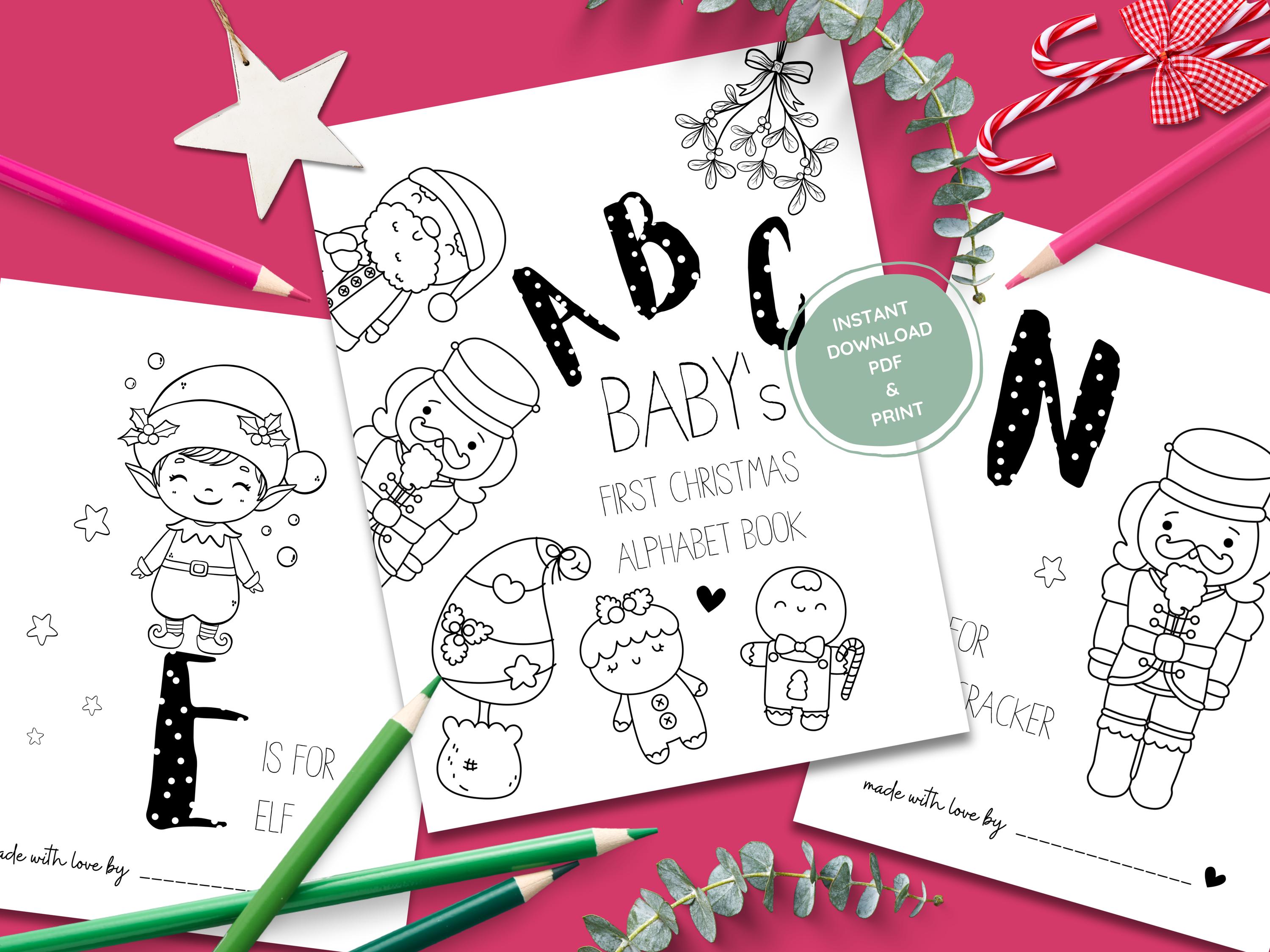 Printable Christmas ABC Coloring Book for Baby Shower, 27 Pages of ABC ...
