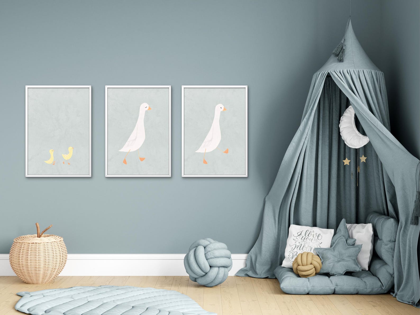 Pastel Goose Family Triptych:japandi Nursery Art (digital Download ...