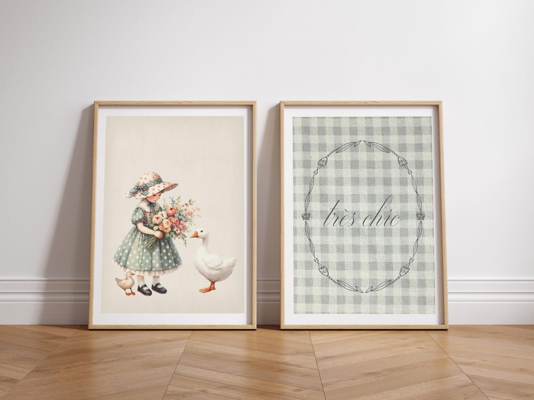 Cottagecore Nursery Poster Set Diptych antique Soft Green Floral Poster ...