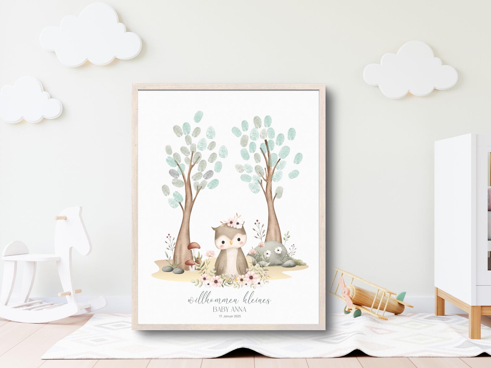 Personalized Cute Owl Fingerprint Guest Book Baby Shower Guest Book in ...