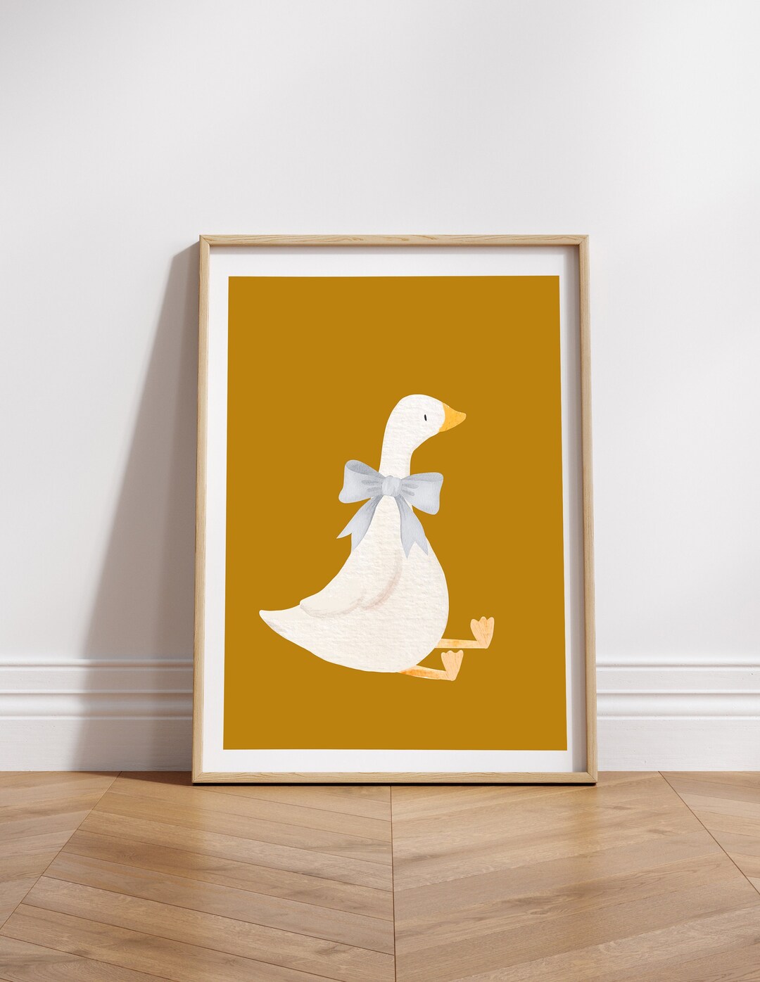 Silly Goose Wall Art Pastel Yellow, Goose With a Ribbon Nursery Wall ...