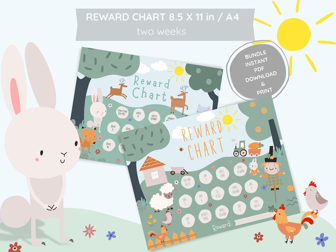 Farm & Woodland Animals Reward Chart 2 Weeks Set for Toddlers and Kids ...