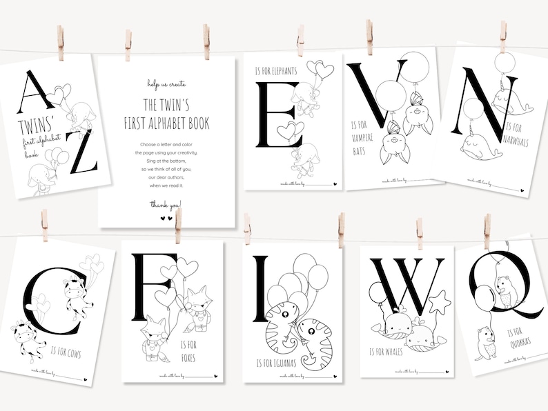 Twin Baby Shower ABC Book, Fun Twin Baby Shower Game, Animal Alphabet ...