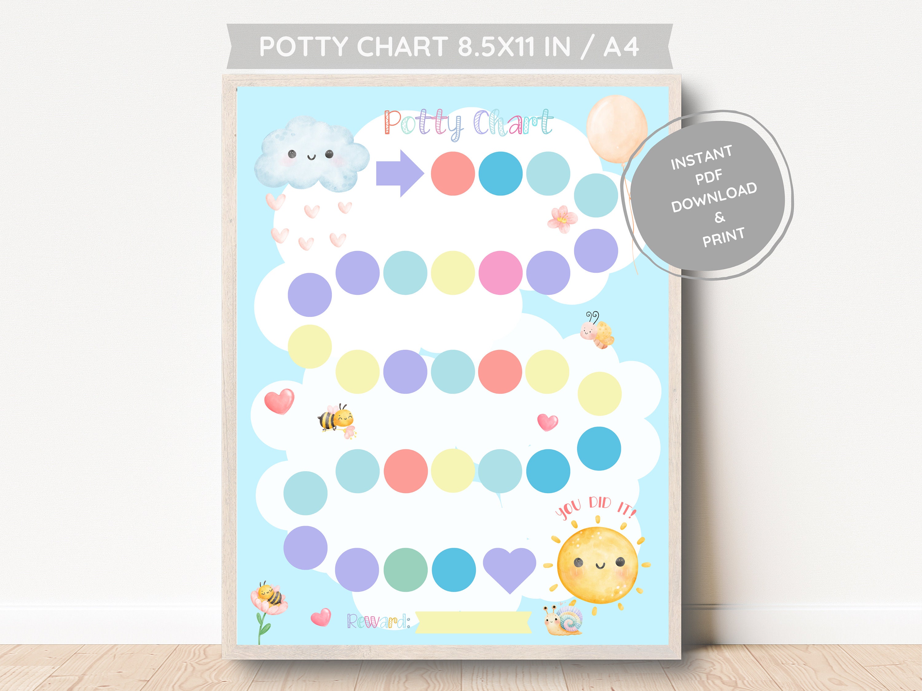 Cute Potty Training Chart, Sun and Cloud Reward Chart for Toddlers ...