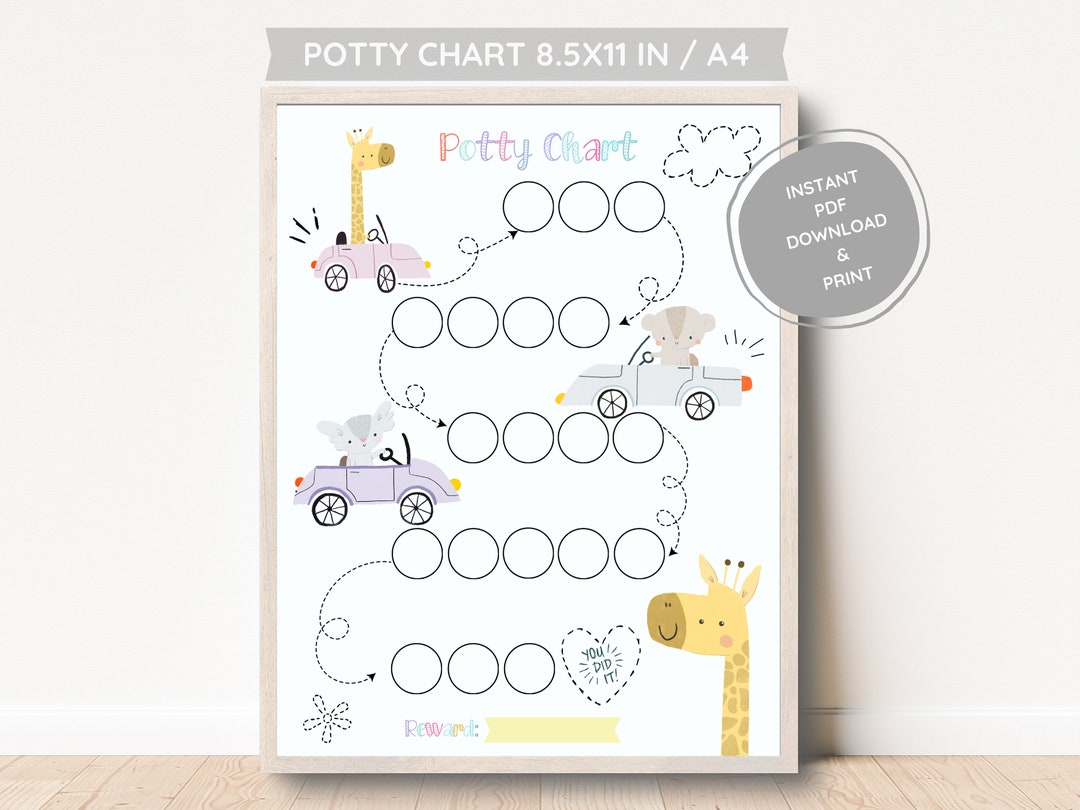 Zoo Animals Potty Chart, Giraffe in a Car Reward Chart for Toddlers ...