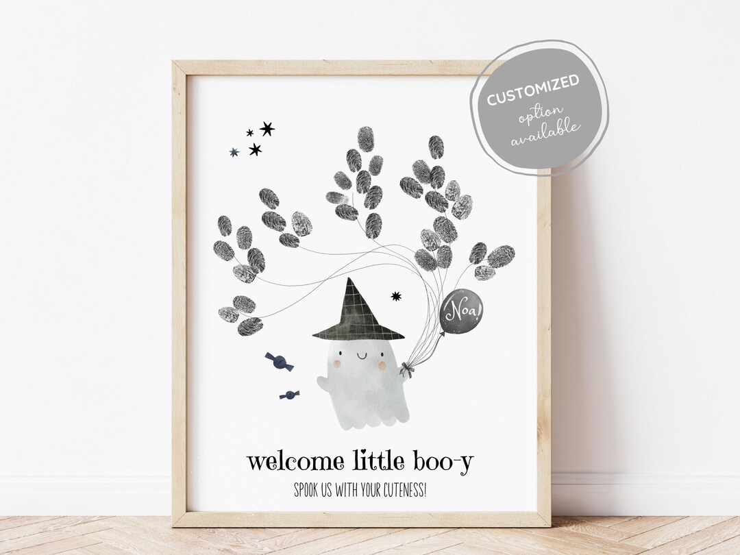 Halloween Ghost Fingerprint Guest Book: Spooky Baby Shower Poster ...