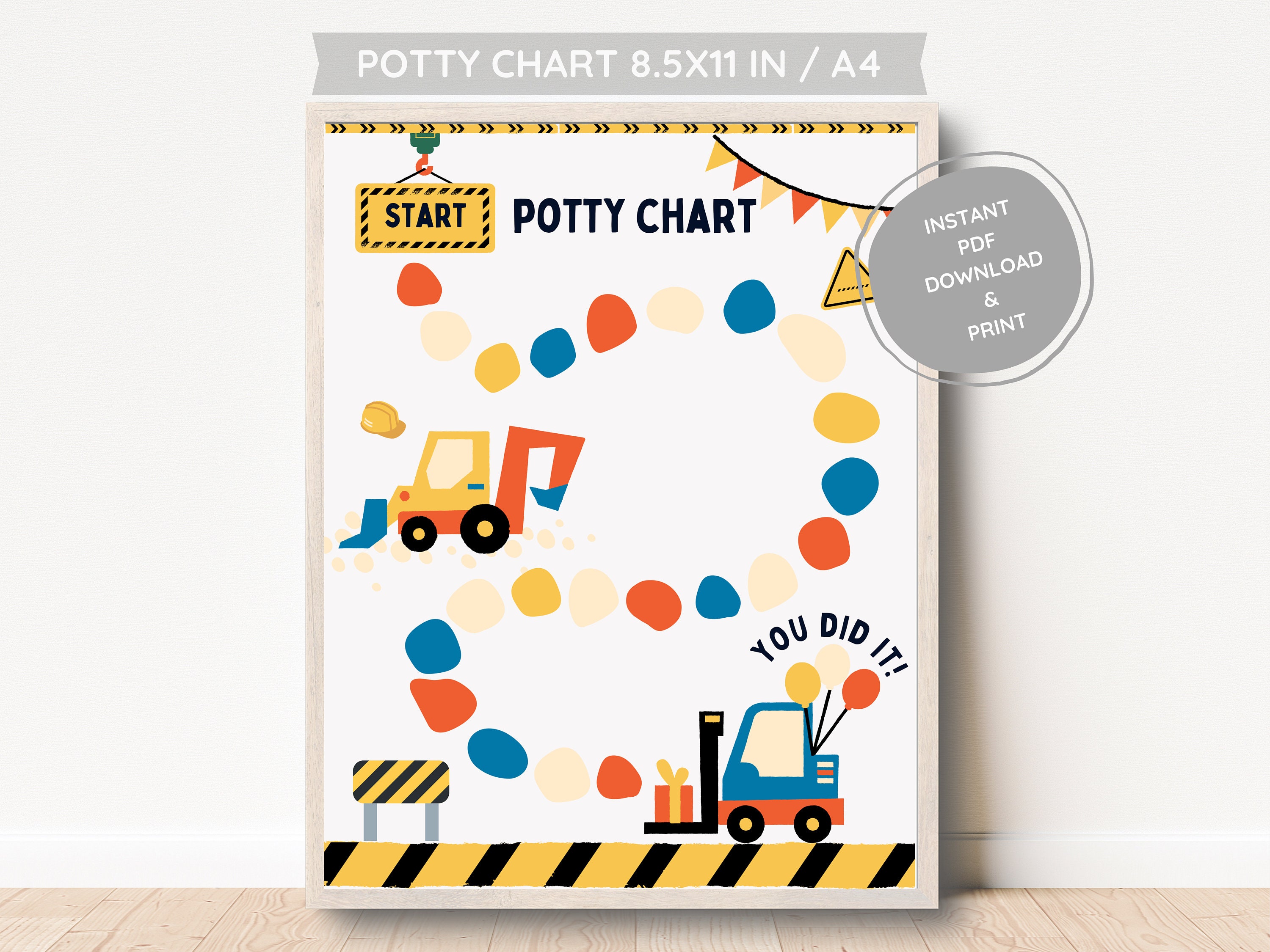 Construction Potty Chart, Cute Reward Chart for Toddlers, Colorful ...