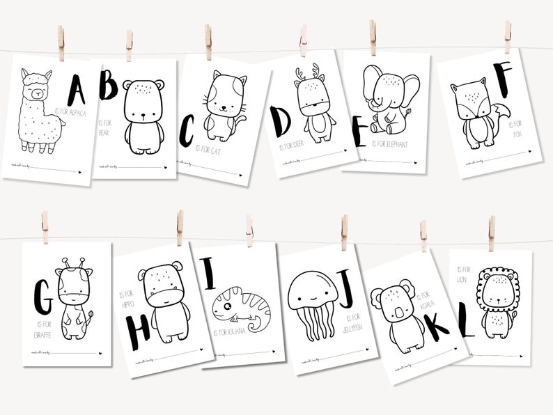 Printable ABC Book, Fun Baby Shower Game, Animal Alphabet Coloring Book ...