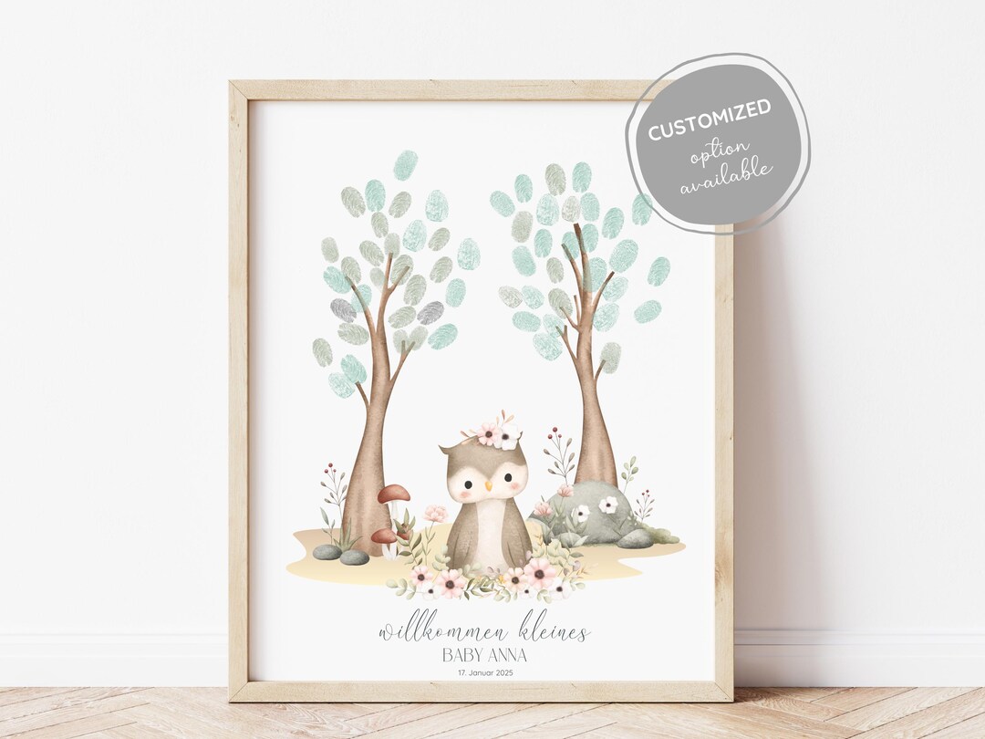 Personalized Cute Owl Fingerprint Guest Book Baby Shower Guest Book in ...