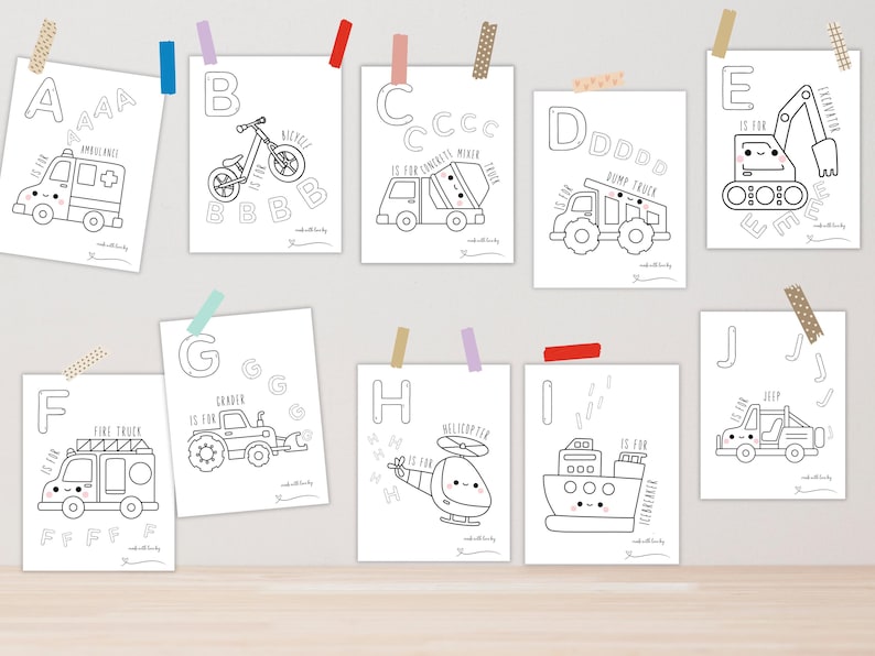Printable Baby's 1st ABC Coloring Book, Baby Shower Craft, Cars ...
