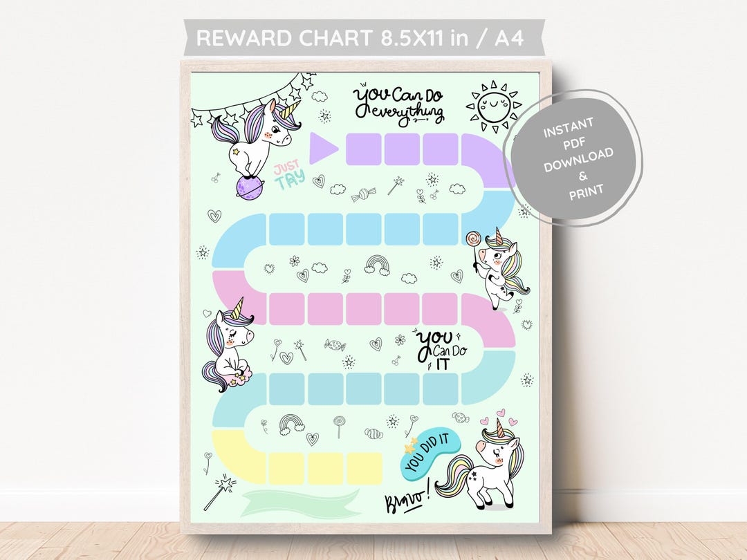 Rainbow Unicorn Reward Chart, Kawaii Potty Chart, Cute Unicorn ...