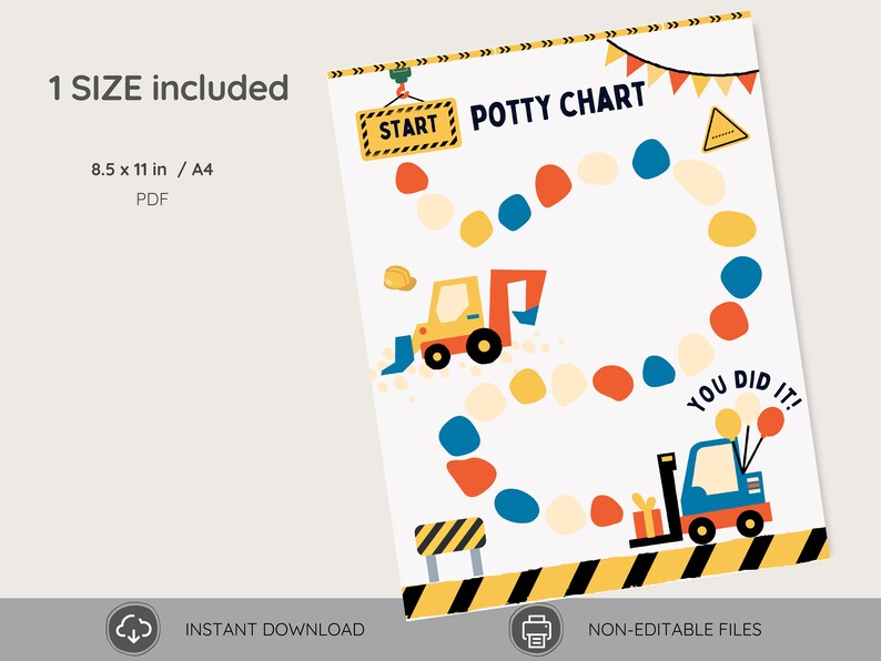 Construction Potty Chart, Cute Reward Chart for Toddlers, Colorful ...