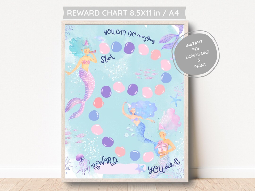 Mermaids Reward Chart for Girls Ocean Potty Chart Cute Mermaid ...