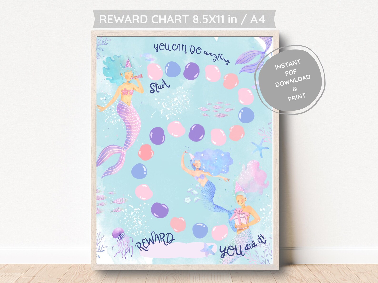 Mermaids Reward Chart for Girls Ocean Potty Chart Cute Mermaid ...
