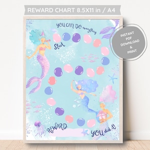 Mermaids Reward Chart for Girls Ocean Potty Chart Cute Mermaid ...