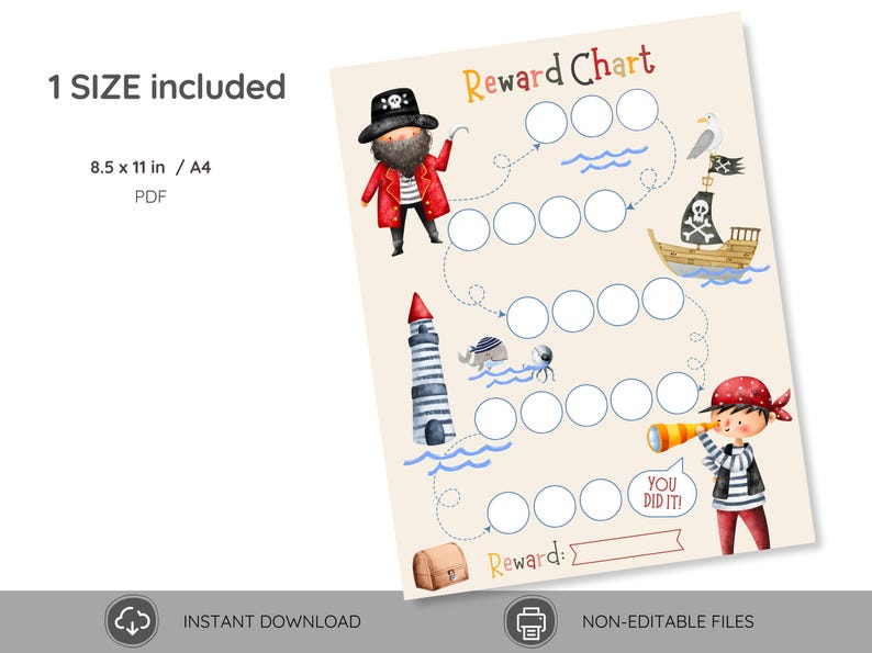 Funny Pirates Reward Chart for Boys Cute Potty Chart for Toddlers ...