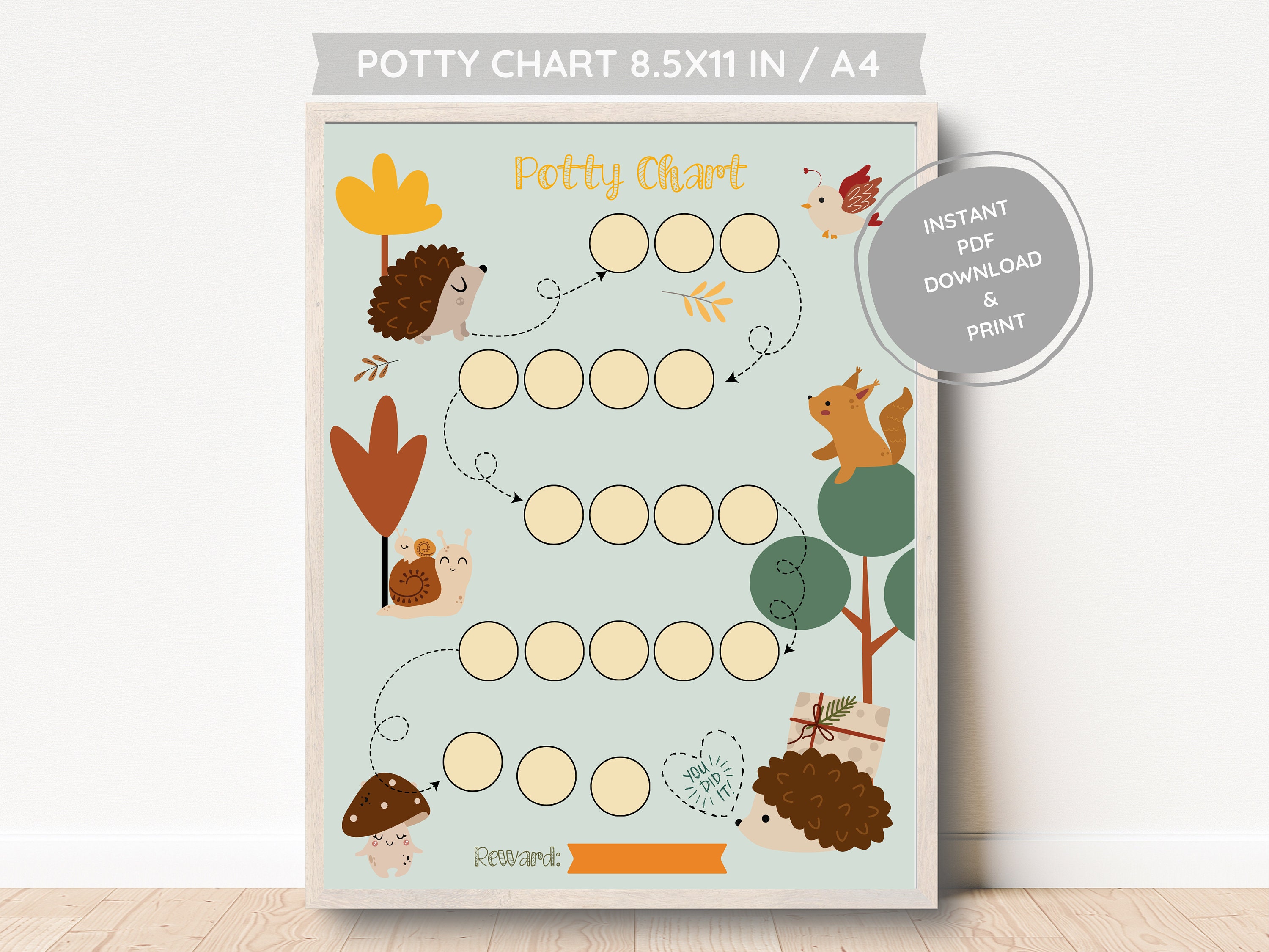 Cute Potty Training Chart, Woodland Animals Reward Chart for Toddlers ...