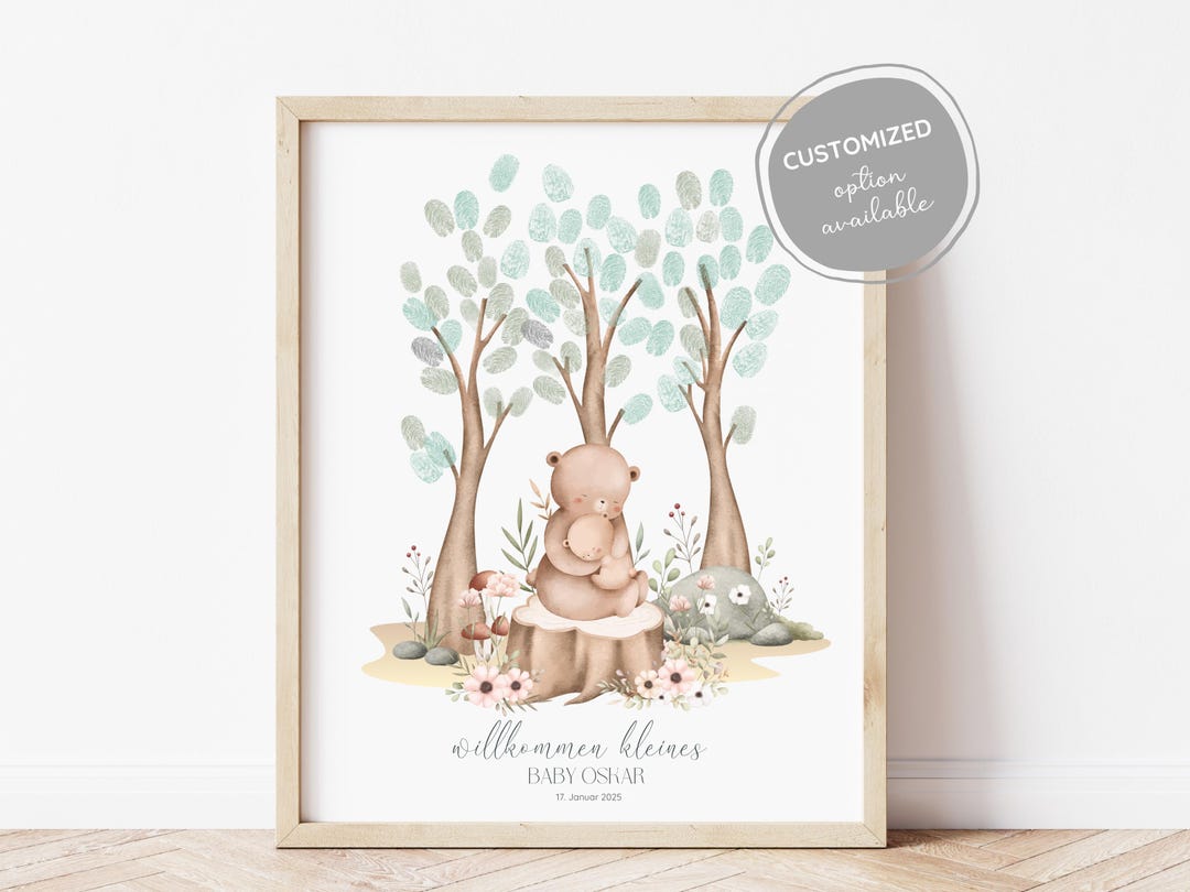 Personalized Bear Hug Fingerprint Guest Book Baby Shower Guest Book in ...