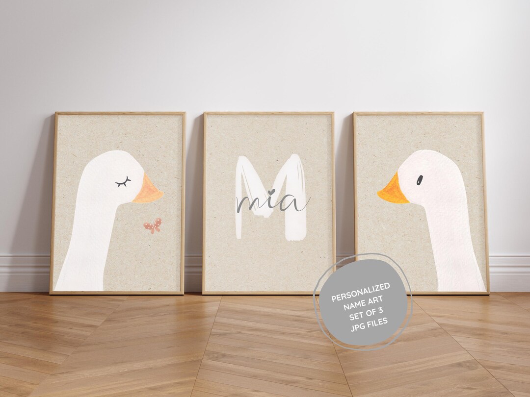 Personalized Monogram Triptych, Silly Goose Beige Poster Set, Craft ...