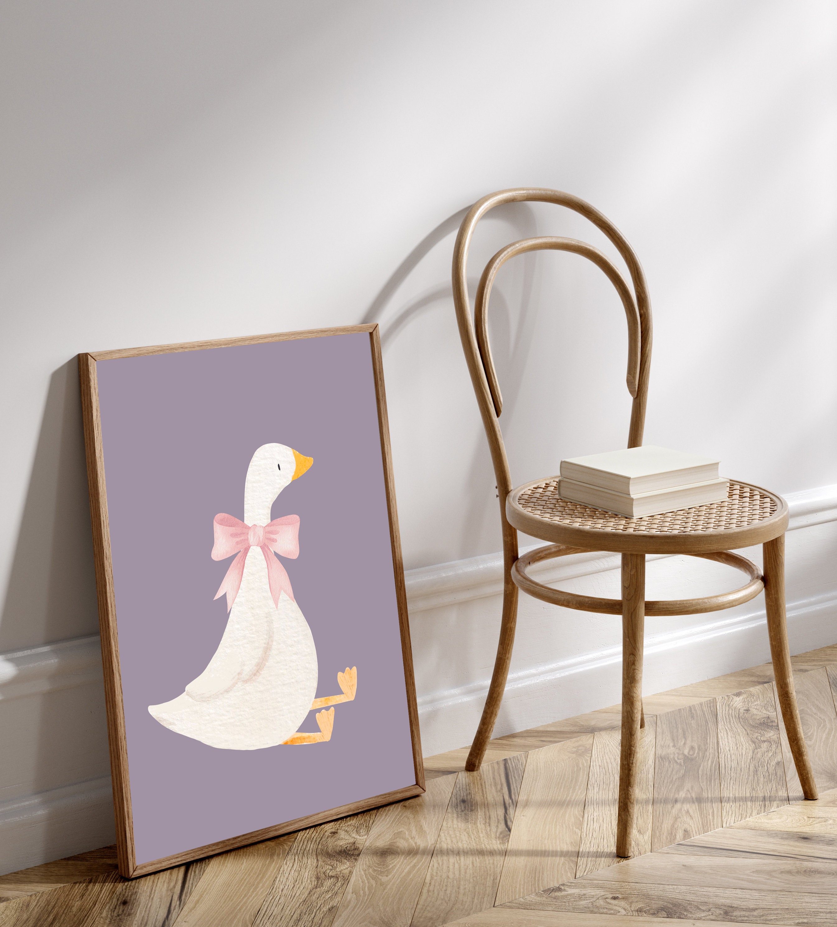 Silly Goose Wall Art, Pastel Purple Goose With Pink Preppy Bow, Soft ...