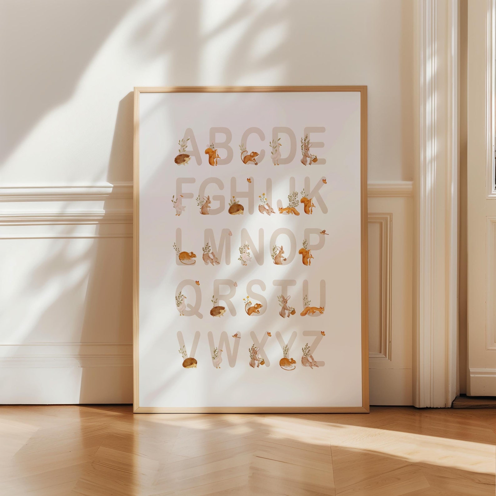 Woodland Animals Alphabet & Numbers Poster: Boho Nursery Art Digital ...