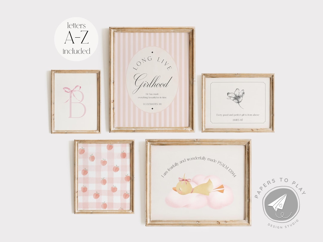 Christian Girl Gallery Wall & Alphabet, Bible Verse Nursery, Modern ...
