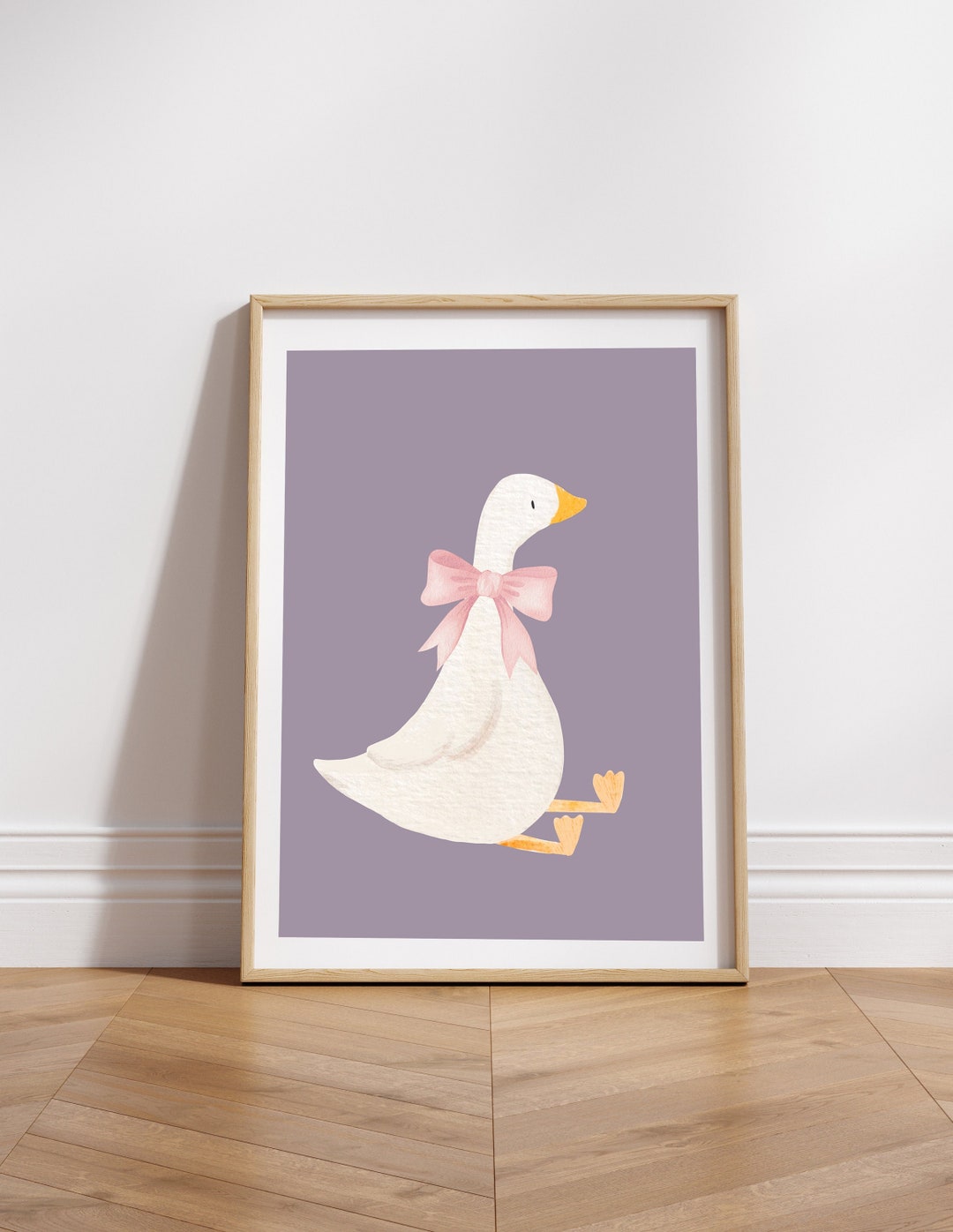 Silly Goose Wall Art, Pastel Purple Goose With Pink Preppy Bow, Soft ...