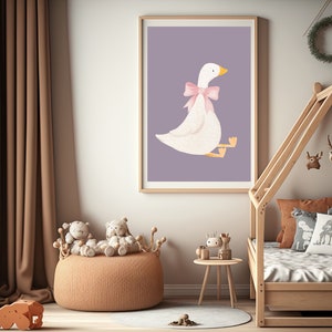 Silly Goose Wall Art, Pastel Purple Goose With Pink Preppy Bow, Soft ...