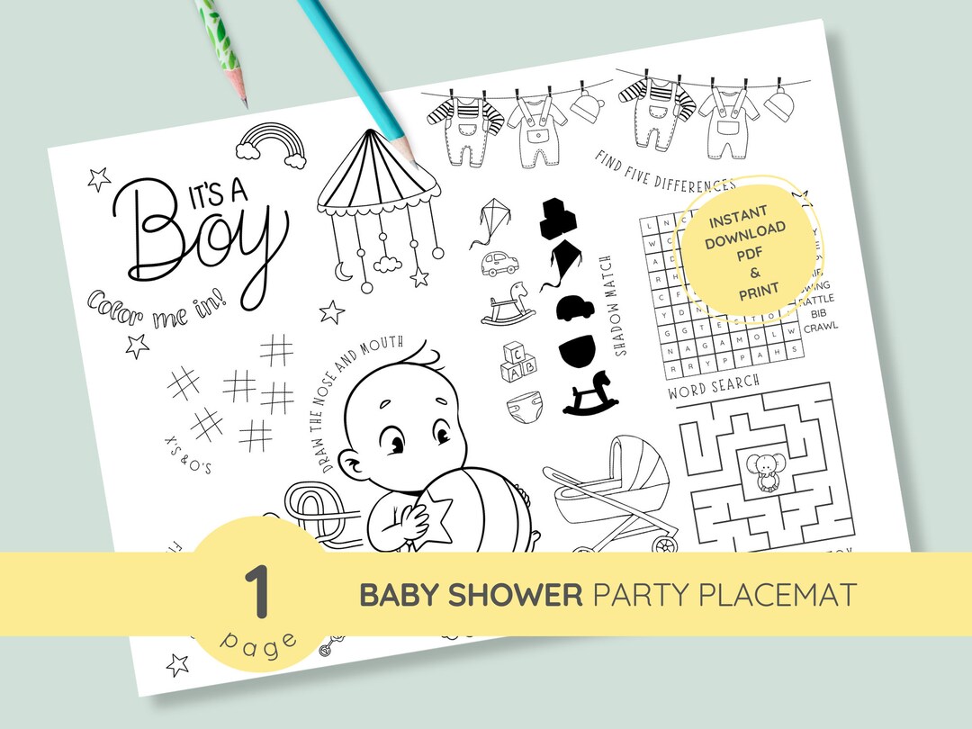 Baby Shower Activity Mat for Kids, Baby Shower Placemat, Downloadable ...