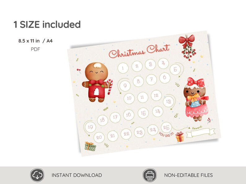 Gingerbread Reward Chart for Kids 25 Day December Countdown, Christmas ...