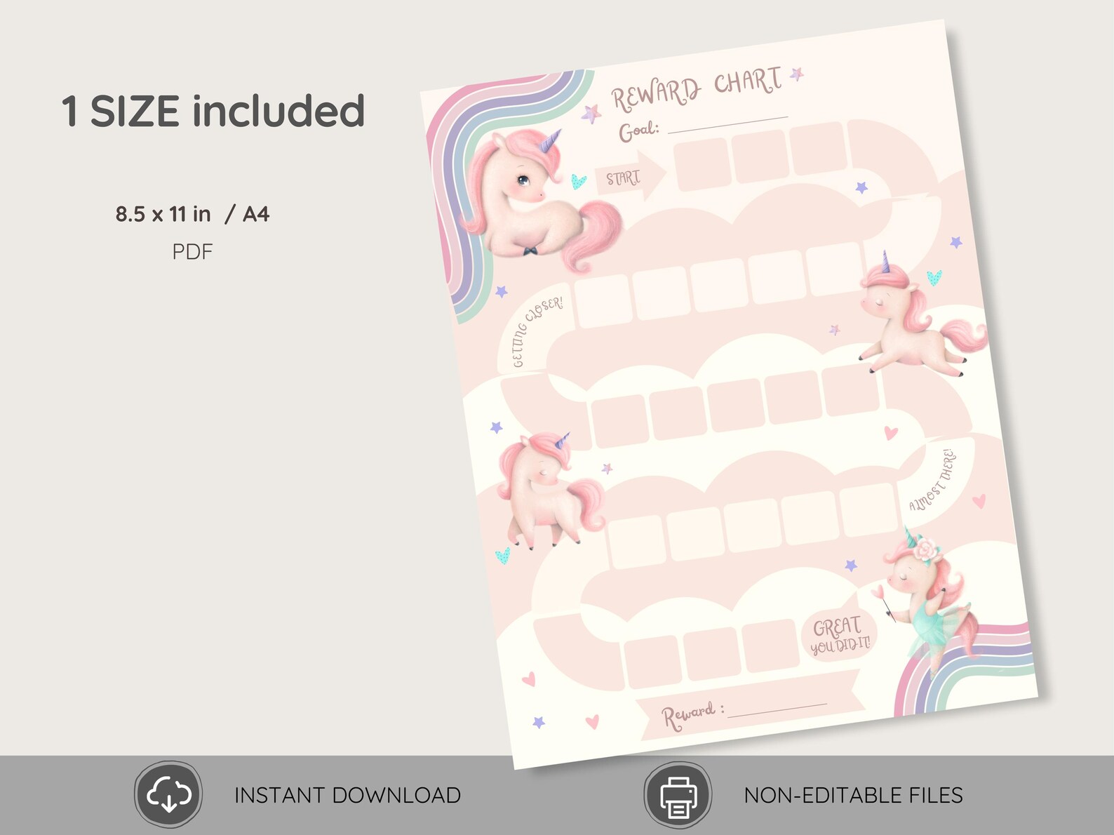 Pastel Rainbow Reward Chart for Girls Kawaii Rainbow Unicorn Potty ...