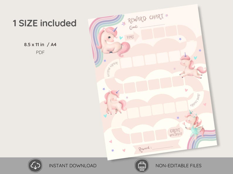 Pastel Rainbow Reward Chart for Girls Kawaii Rainbow Unicorn Potty ...