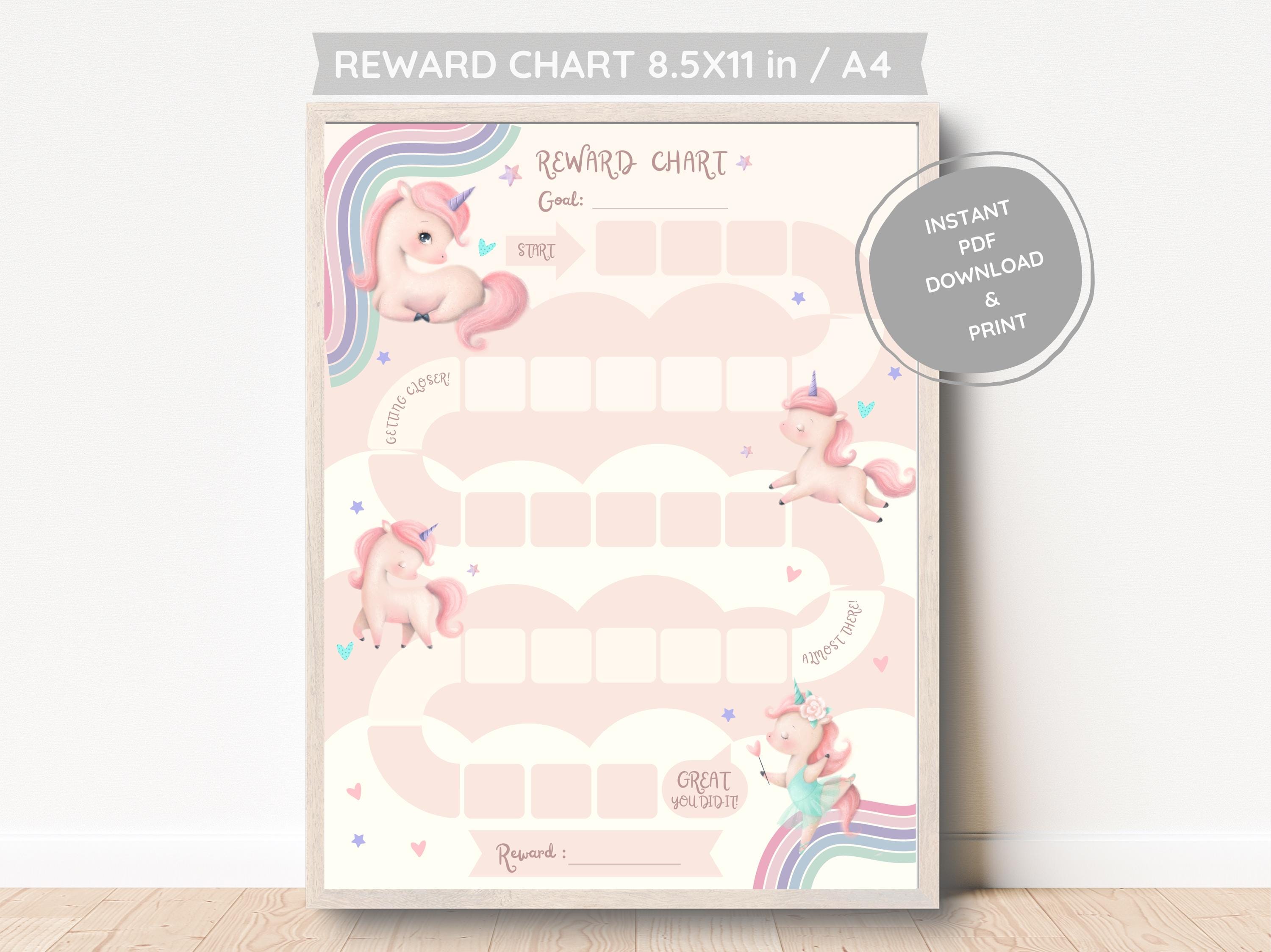 Pastel Rainbow Reward Chart for Girls Kawaii Rainbow Unicorn Potty ...