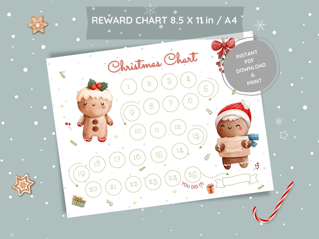 Festive Gingerbread Man Reward Chart for Kids 25 Days of Christmas Fun ...