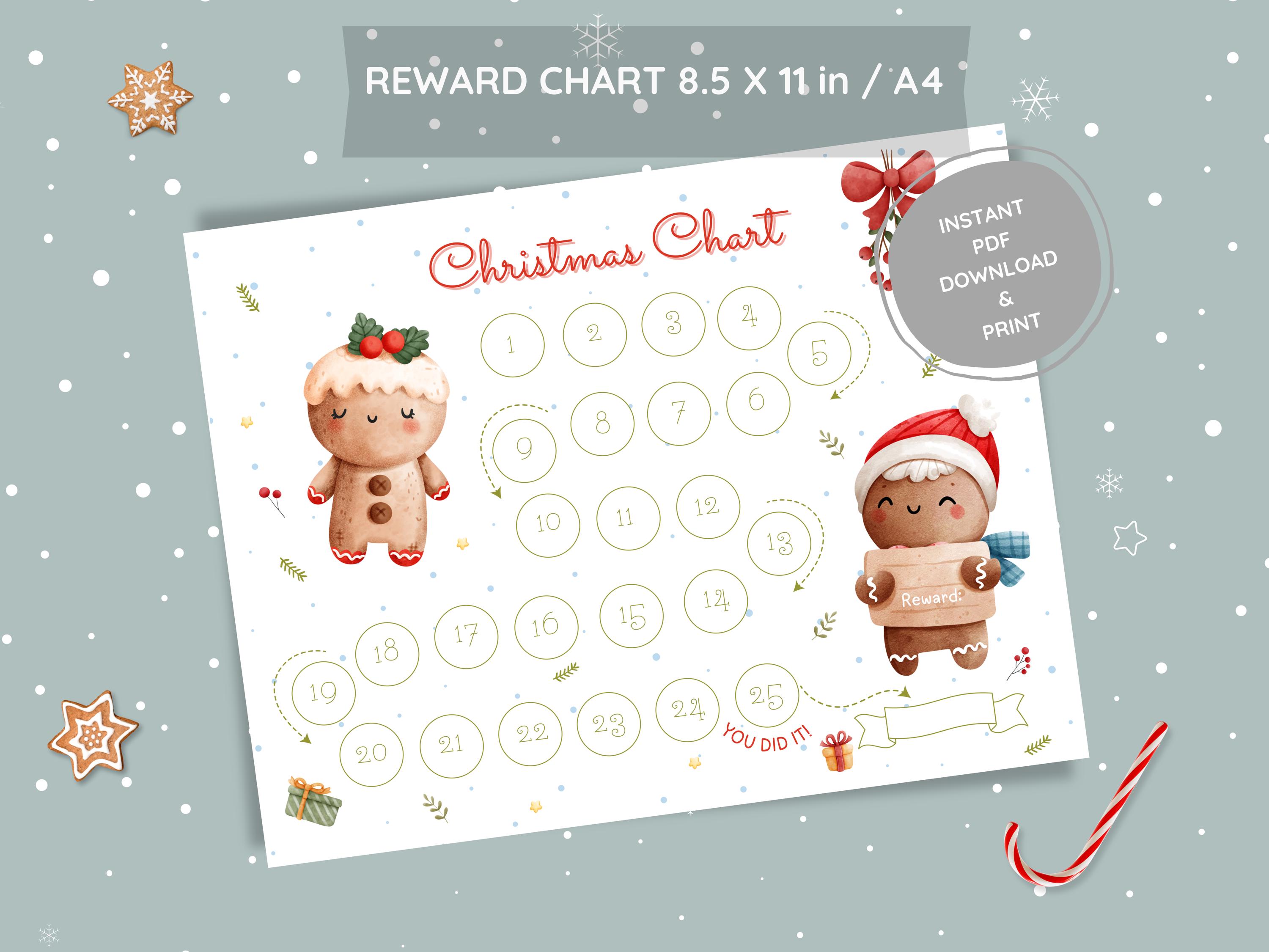Festive Gingerbread Man Reward Chart for Kids 25 Days of Christmas Fun ...