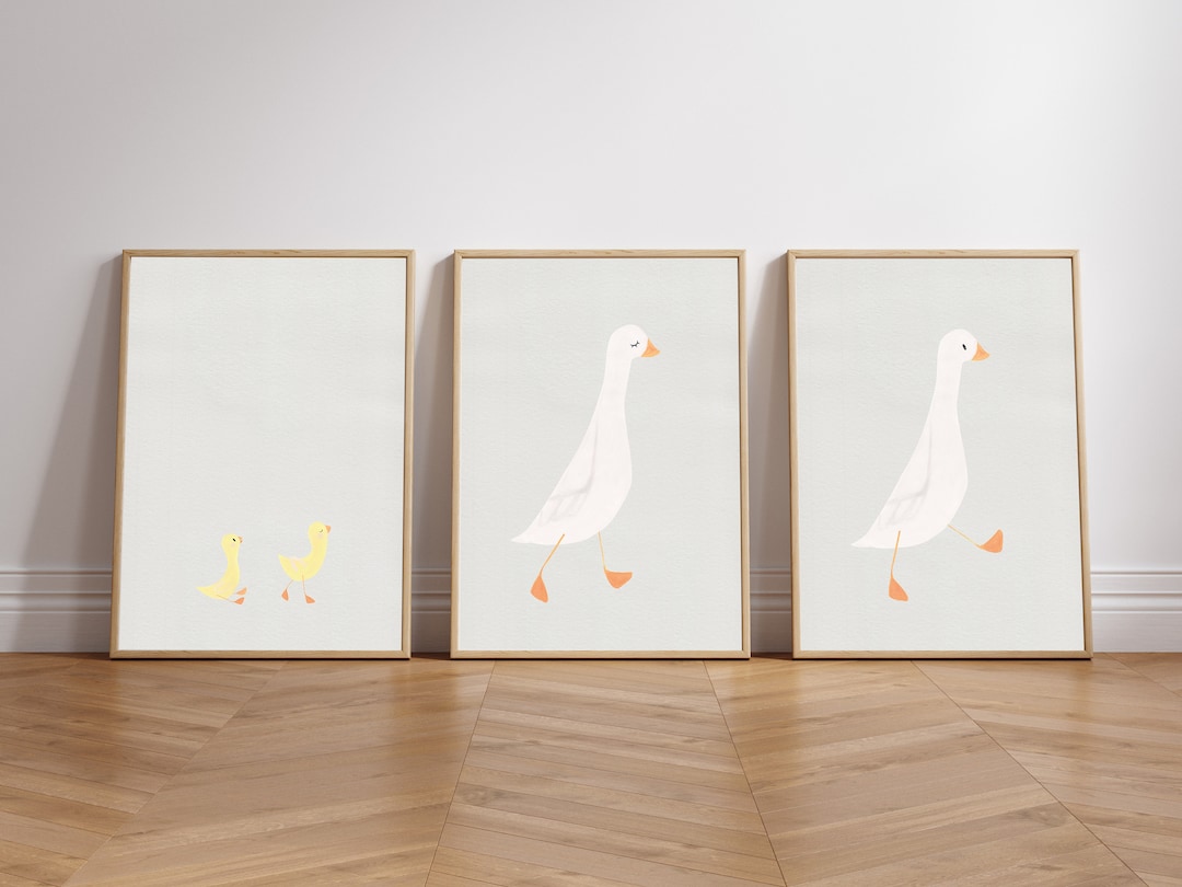 Silly Goose Family Wall Art Greige, Cute Goslings Nursery Poster Set ...