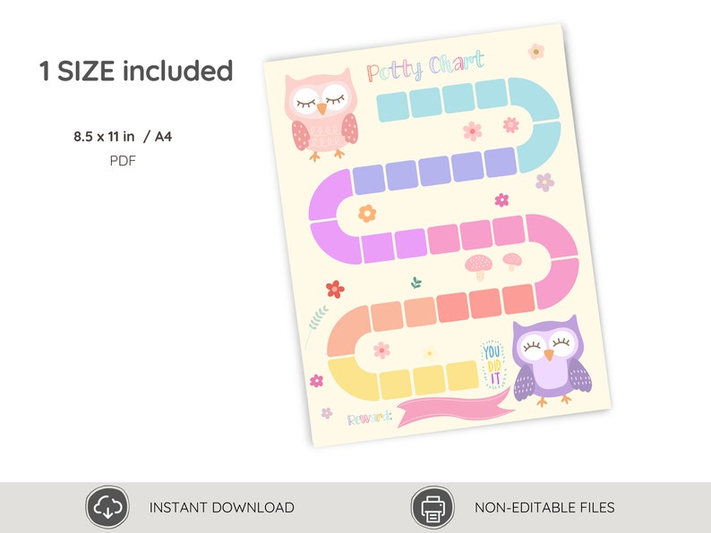 Rainbow Potty Chart Owl Reward Chart for Toddlers Toilet Training Chart ...