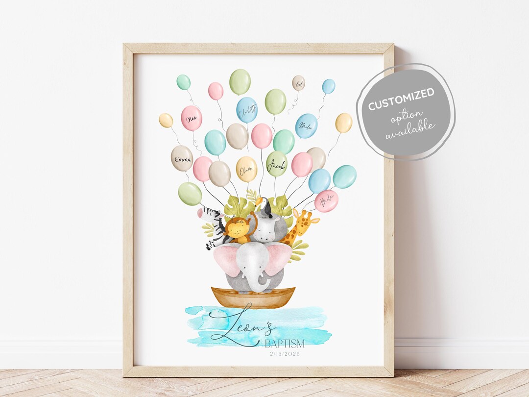 Custom-made Baptism Fingerprint Poster, Noah's Ark Guest Book ...