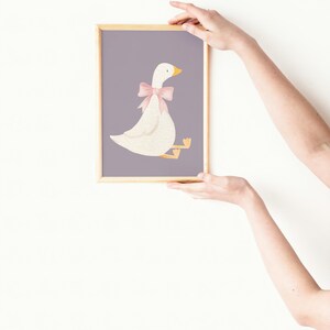Silly Goose Wall Art, Pastel Purple Goose With Pink Preppy Bow, Soft ...
