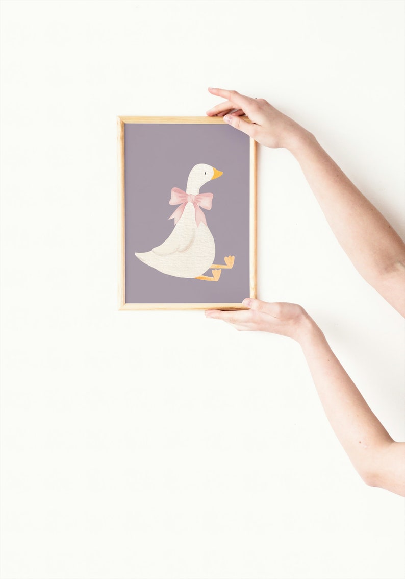 Silly Goose Wall Art, Pastel Purple Goose With Pink Preppy Bow, Soft ...