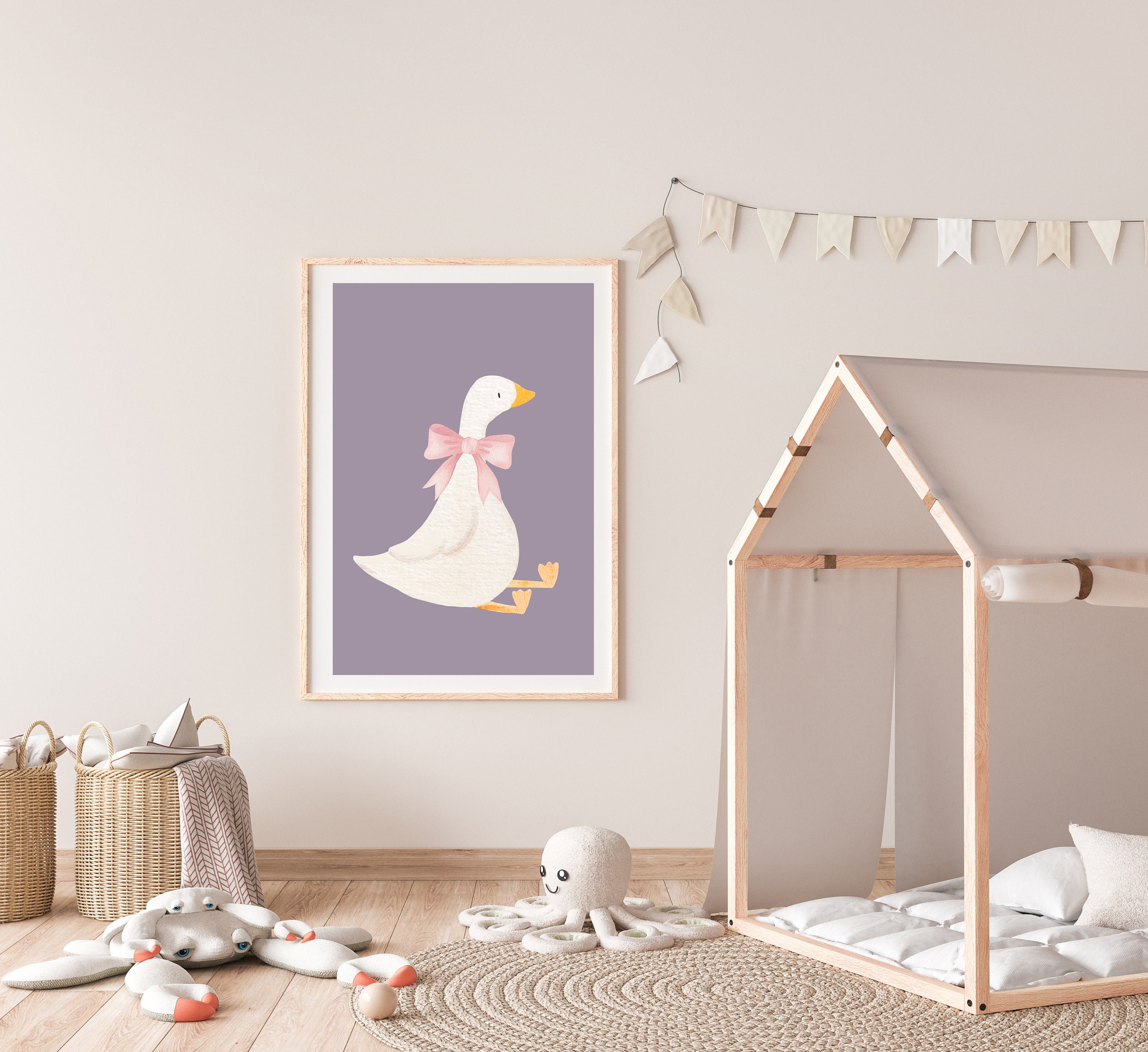 Silly Goose Wall Art Pastel Purple Print Goose With a Ribbon Nursery ...