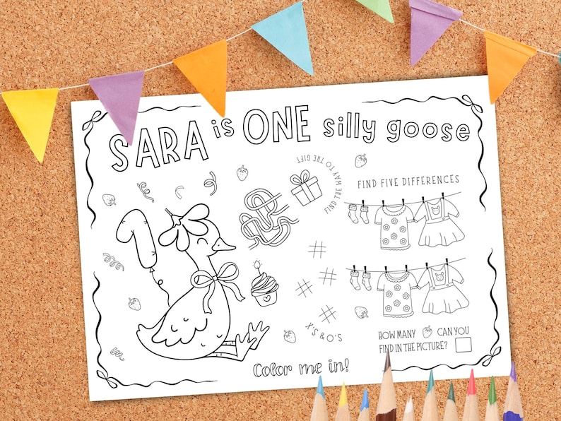 Silly Goose Birthday Activity Sheet: Party Placemat & Coloring Page - Etsy