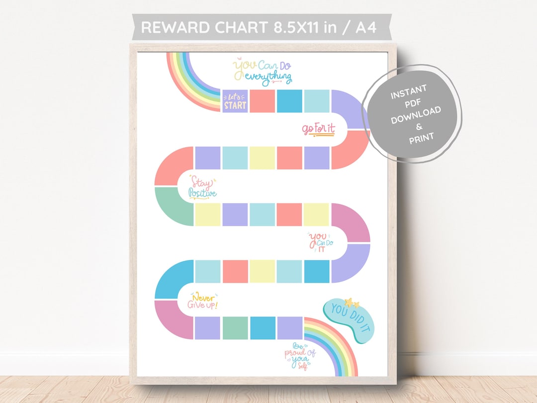 Rainbow Reward Chart, Kawaii Potty Chart, Cute Colorful Motivational ...