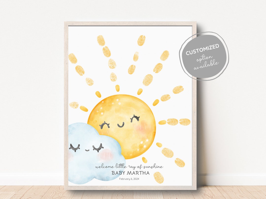 Fingerprint Guest Book, Baby Shower Ray of Sun and Cloud Guest Book ...