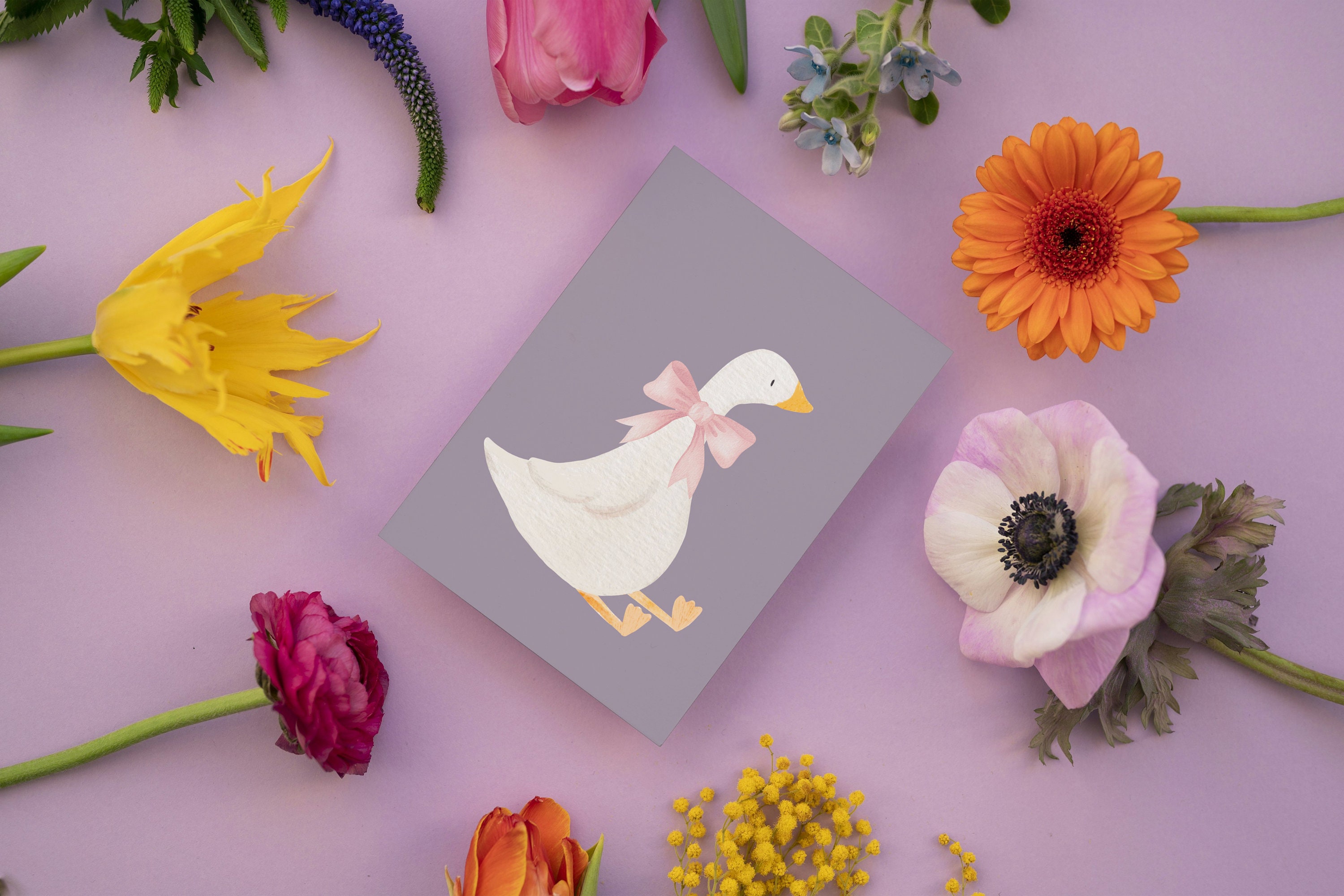 Silly Goose Wall Art, Pastel Purple Goose With Pink Preppy Bow, Soft ...