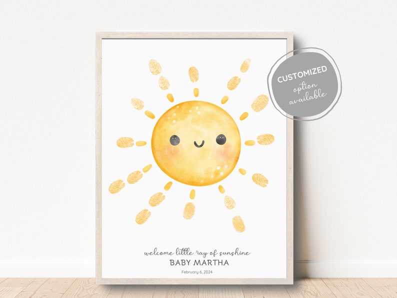 Fingerprint Guest Book, Baby Shower Ray of Sun Fingerprint Guest Book ...