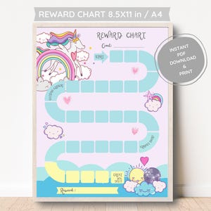 Unicorn Princess Reward Chart for Girls Kawaii Rainbow Potty Chart Cute ...