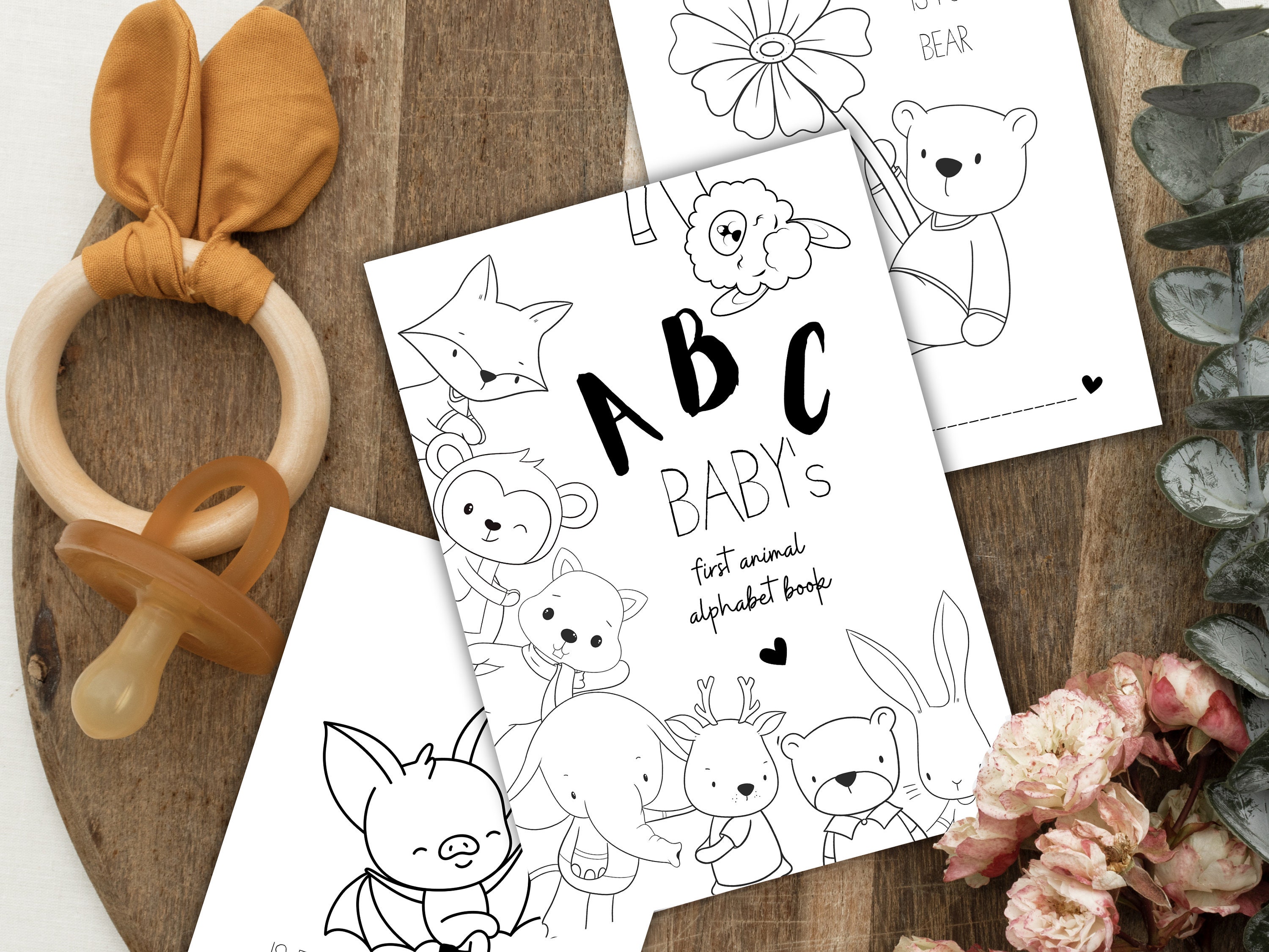 Baby Shower ABC Book, Fun Baby Shower Game, Animal Alphabet Coloring ...