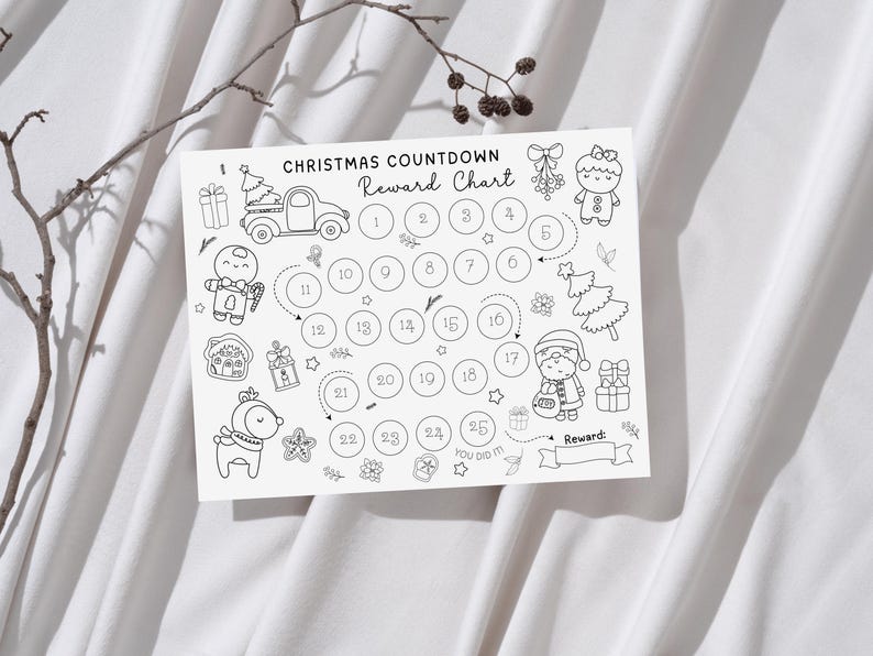 Christmas Coloring Reward Chart for Kids, Cute Gingerbread Man Winter ...